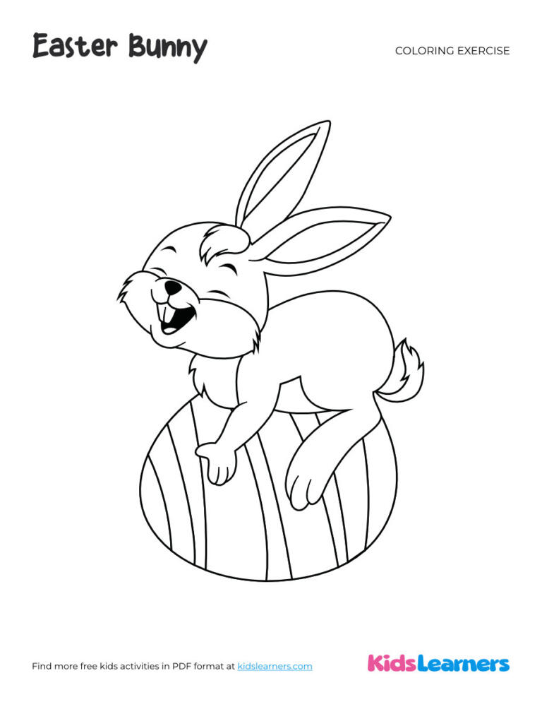 Happy Easter Bunny Sitting On Egg Coloring Page