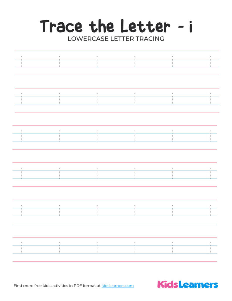 Lowercase Letter I Tracing Worksheet