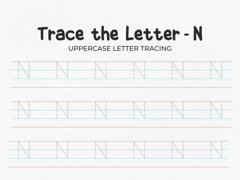 Free Uppercase Letter N Tracing Worksheet For Preschool