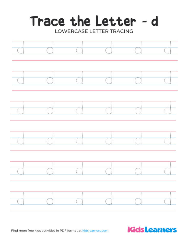 Lowercase Letter D Tracing Worksheet