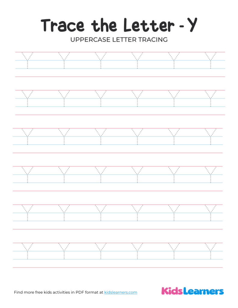 Uppercase Letter Y Tracing Worksheet