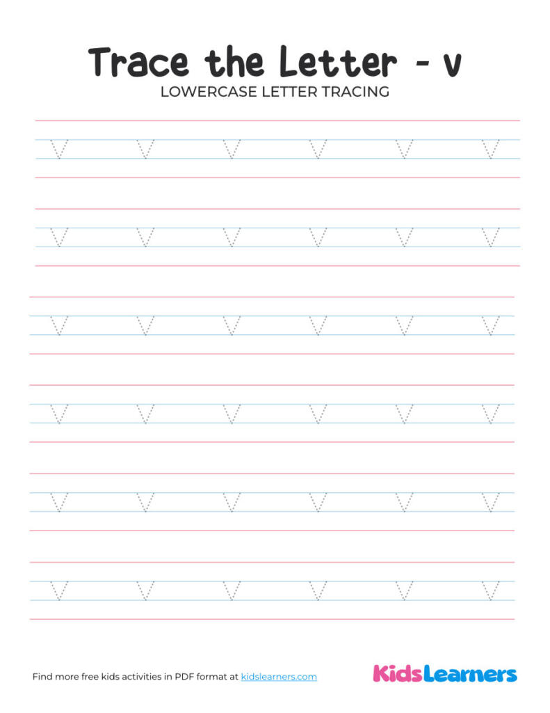 Lowercase Letter V Tracing Worksheet