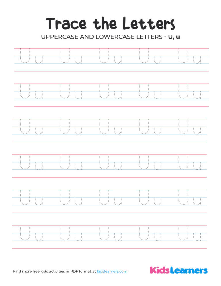 Uppercase And Lowercase Letter U Tracing Worksheet