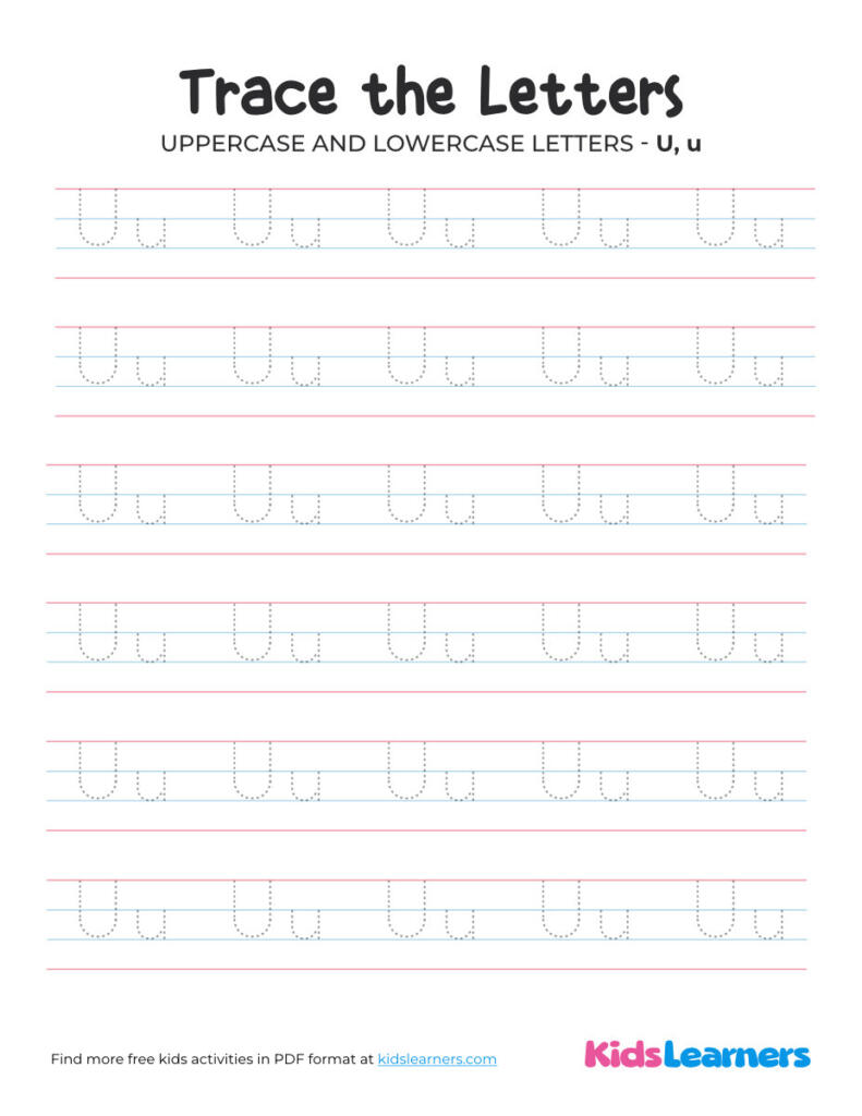 Uppercase And Lowercase Letter U Tracing Worksheet