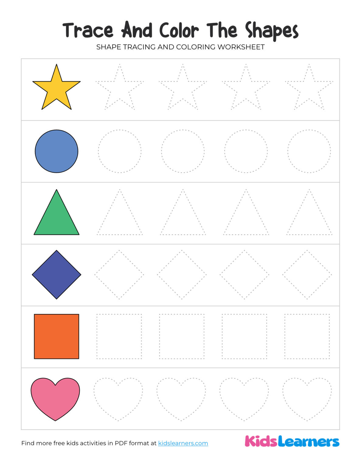 Trace And Color Shapes Worksheet For Kids