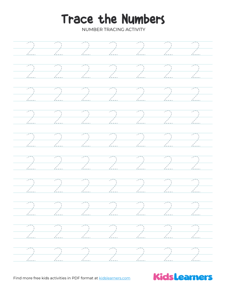 Number 2 Tracing Worksheet – Free PDF For Kids