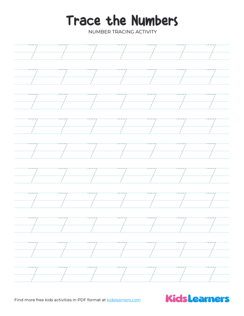 Printable Number 7 Tracing Worksheet For Preschoolers