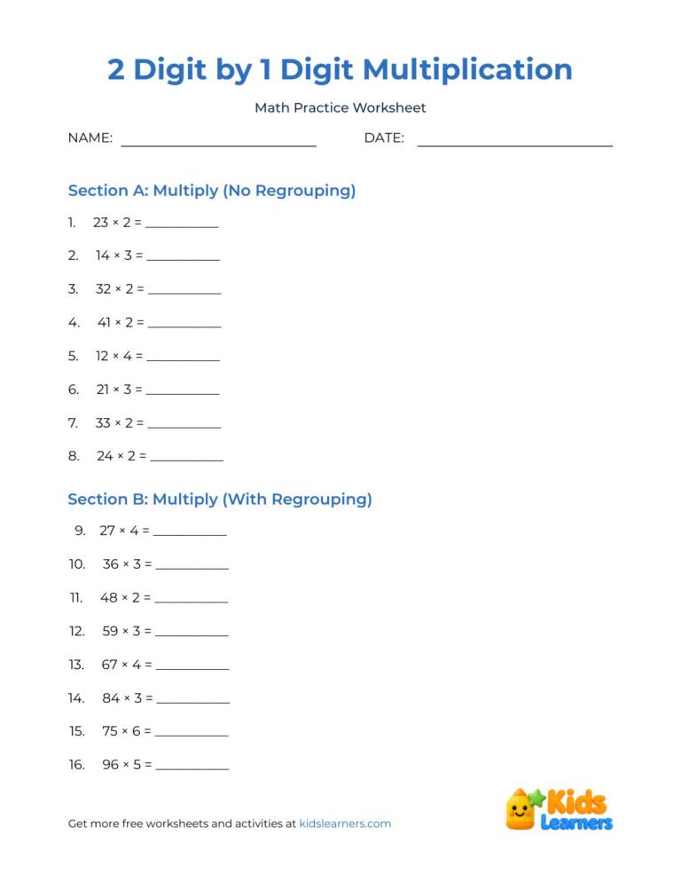 2 Digit By 1 Digit Multiplication Worksheet With Word Problems For Grade 3